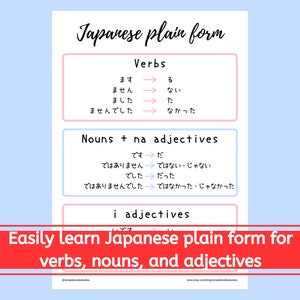 Japanese Plain Form Reference Poster Printable - Etsy