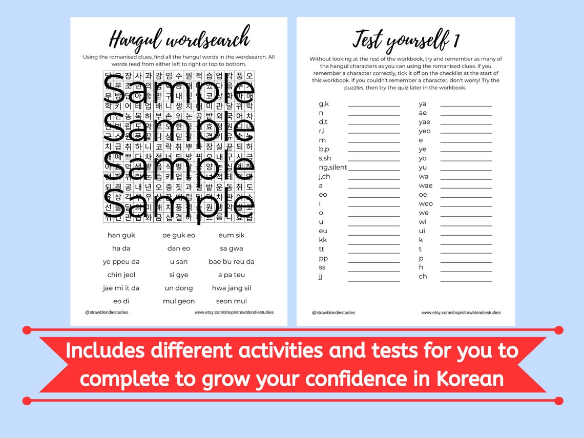 Learn Korean Hangul Printable Workbook Learn Korean Writing - Etsy UK