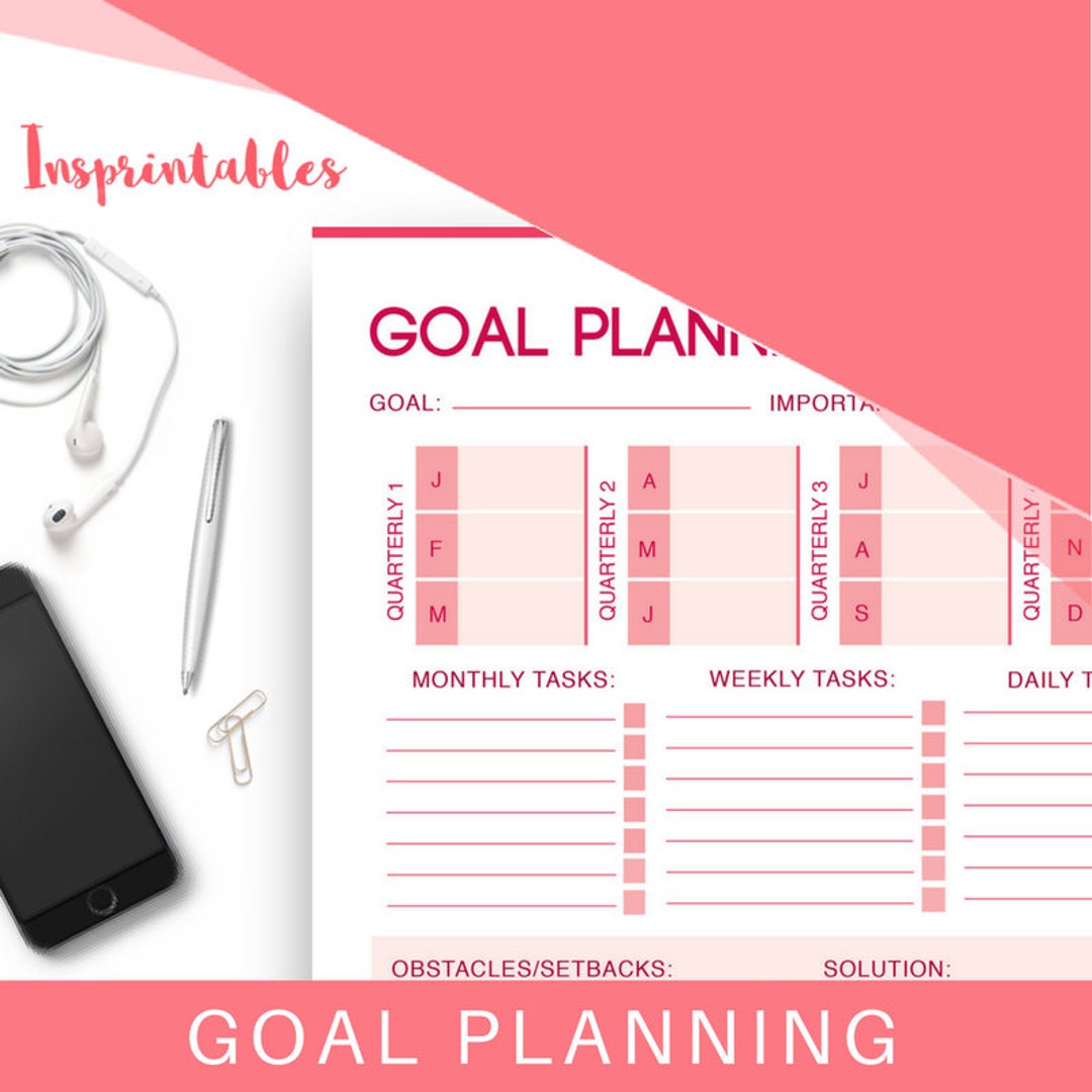 Yearly Goal Setting and Planning Pink Printable Planner Worksheet A5 ...