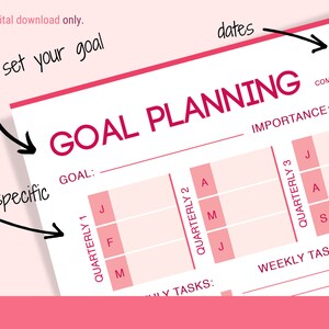Yearly Goal Setting and Planning Pink Printable Planner Worksheet A5 ...