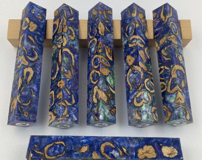 Handmade Hybrid Wood and Resin Pen Blank (079) Green White Purple and ...