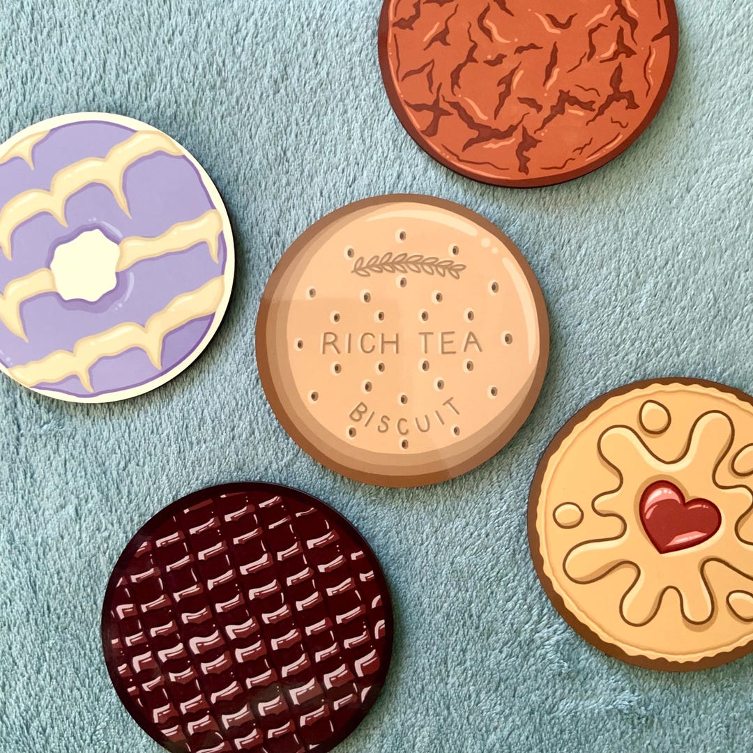 British Biscuits Glossy Round Coasters - Set of 3, 4 or 5 Bundle - MDF ...