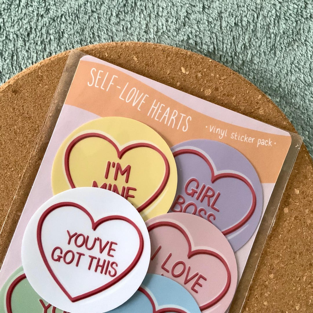 SELF-LOVE HEARTS Vinyl Sticker Pack - Waterproof Matte Die Cut Stickers ...