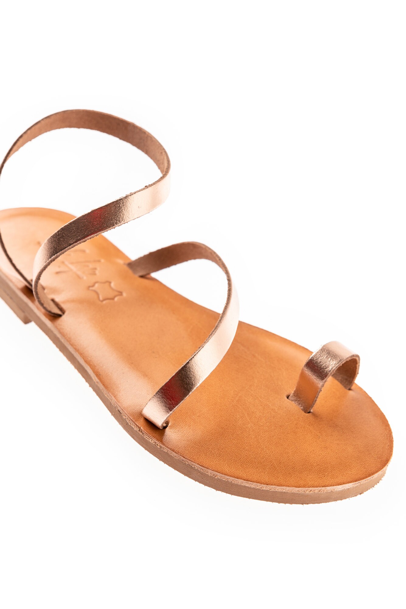 Rose Gold Toe Ring Sandal, Greece Leather Sandals for Women, Loop Toe ...