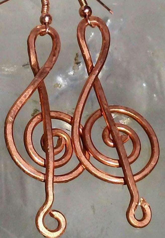 Musical Treble Clef Music Note Handmade Earrings Upcycled Copper Wire ...