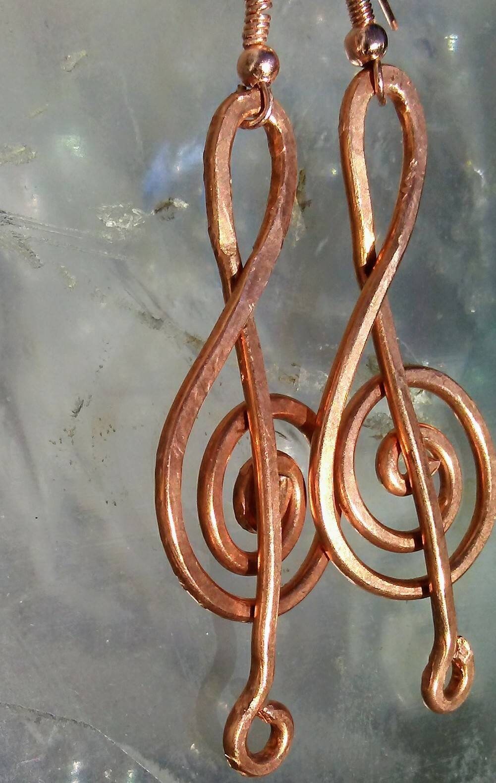 Musical Treble Clef Music Note Handmade Earrings Upcycled Copper Wire ...