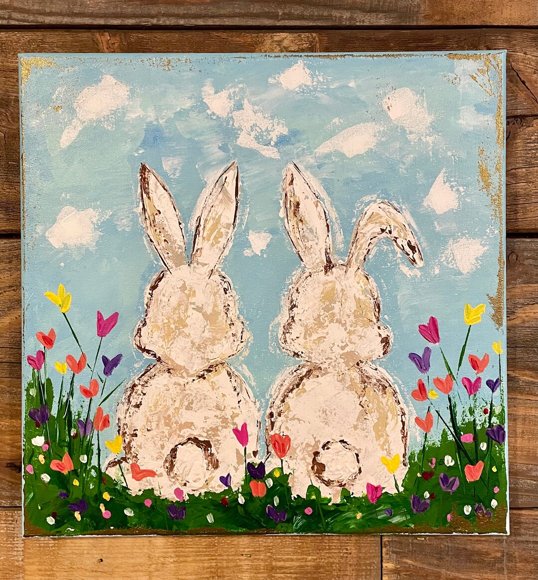 Easter Bunnies in Spring Painting. FREE SHIPPING Etsy