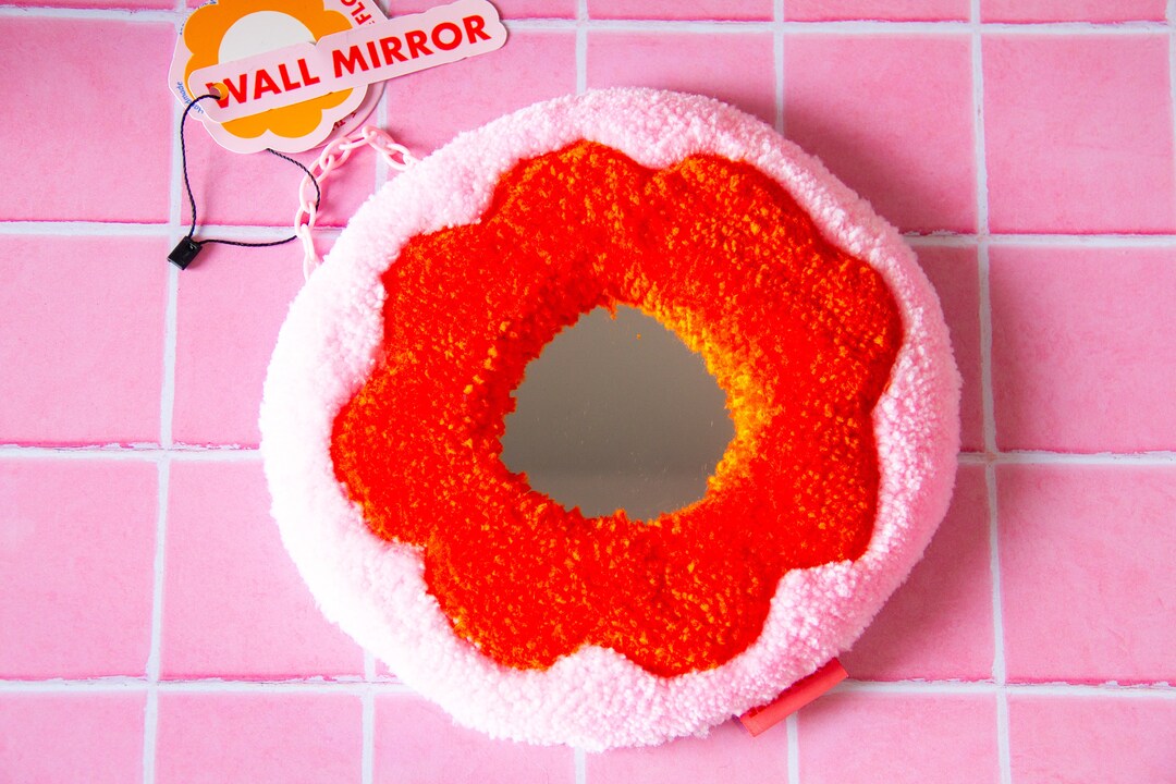 Fluffy Flower Wall Mirror - Bright Orange and Pink Plush Wall Decor for ...