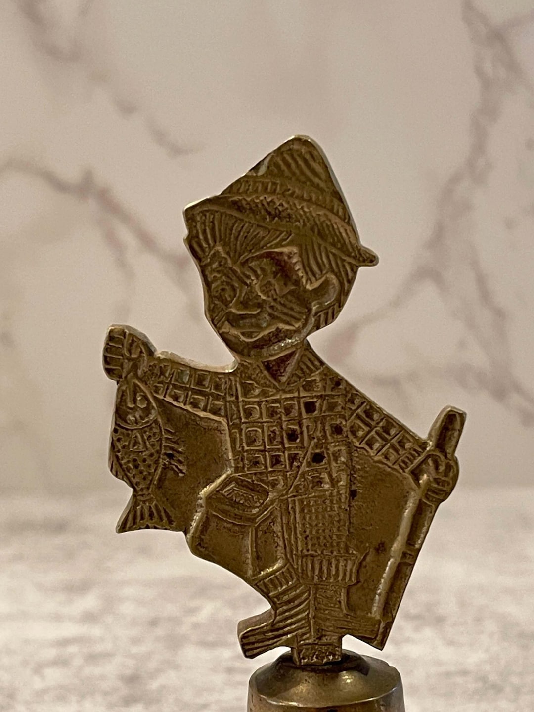 Sarna India Brass Bell-boy Holding Fish & Pole - Etsy