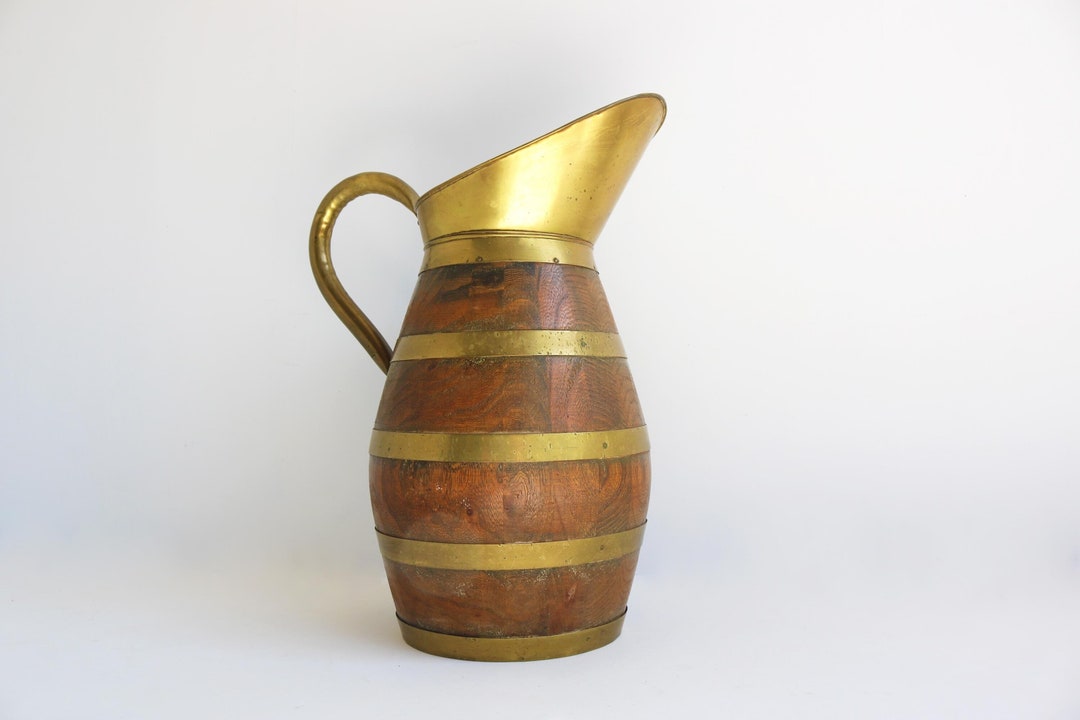 Antique French Oak & Copper Pitcher: Rustic Wine Jug - Etsy