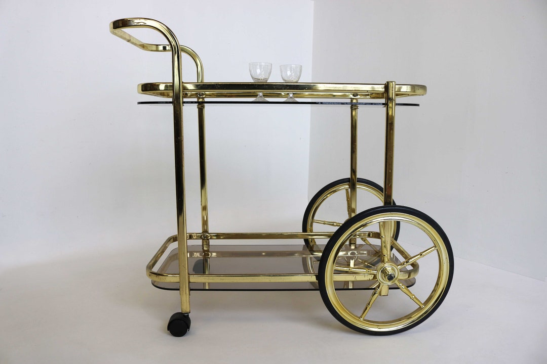 Mid Century Gold Metal Bar Cart Hollywood Regency Serving - Etsy