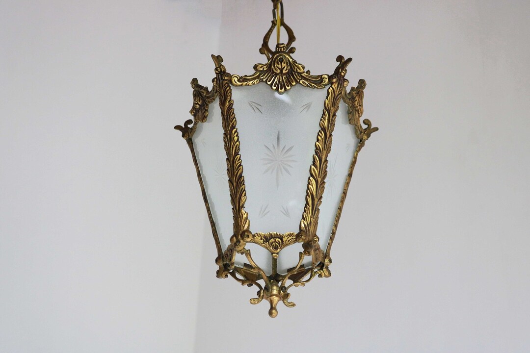 Antique French Rococo Style Brass and Frosted Etched Starburst Glass ...