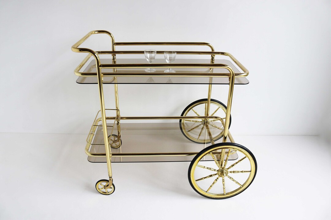 70s Vintage Gold Metal Bar Cart Hollywood Regency Serving - Etsy