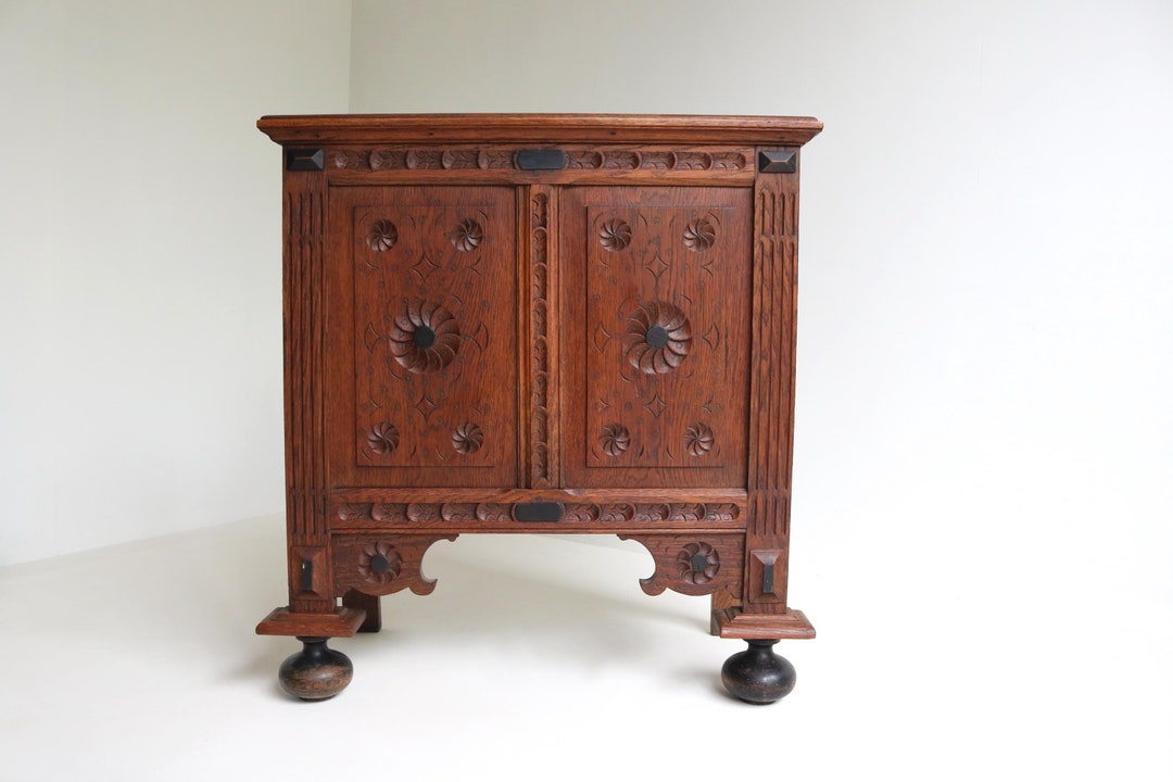 Antique Oak Neo-renaissance Style Stick or Umbrella Stand With Zinc ...