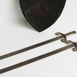 Medieval Style Vintage Brass Wall Hanging Knight Shield Plaque With Two ...