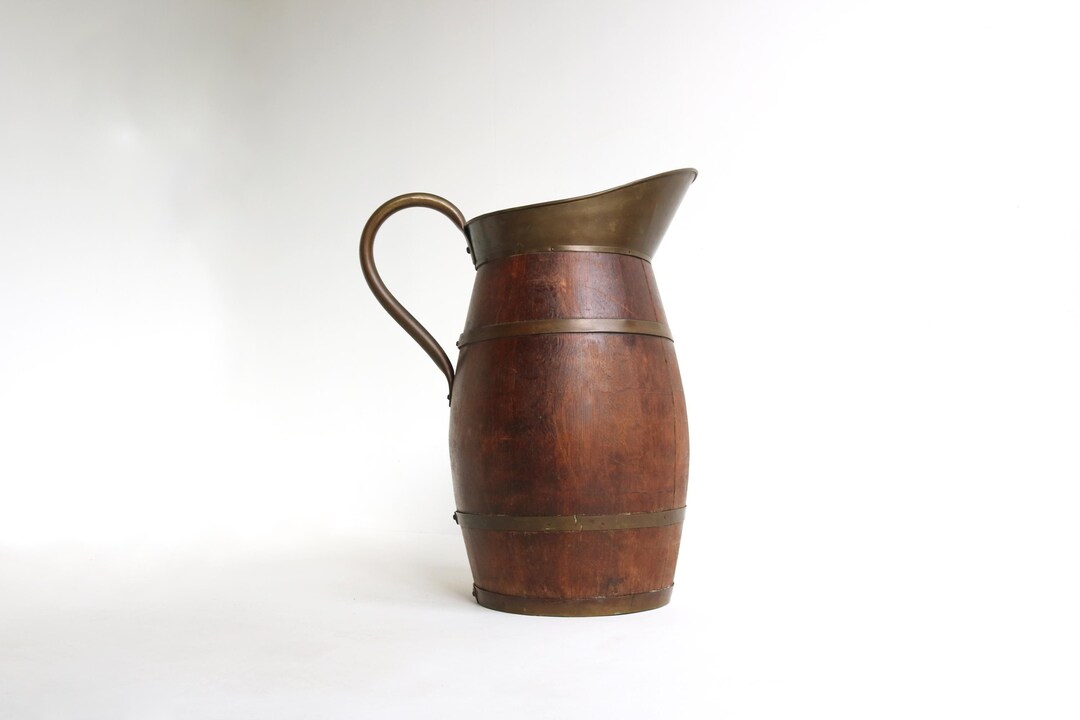 Antique French Oak & Brass Pitcher: XL Wine Jug, 1900s - Etsy
