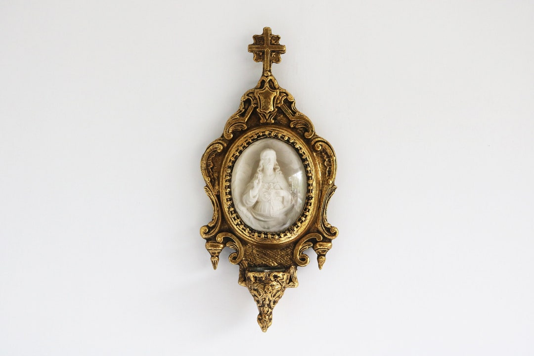 Antique Ornate Holy Water Font: Sacred Heart, Gold Gilded Wood Cross - Etsy
