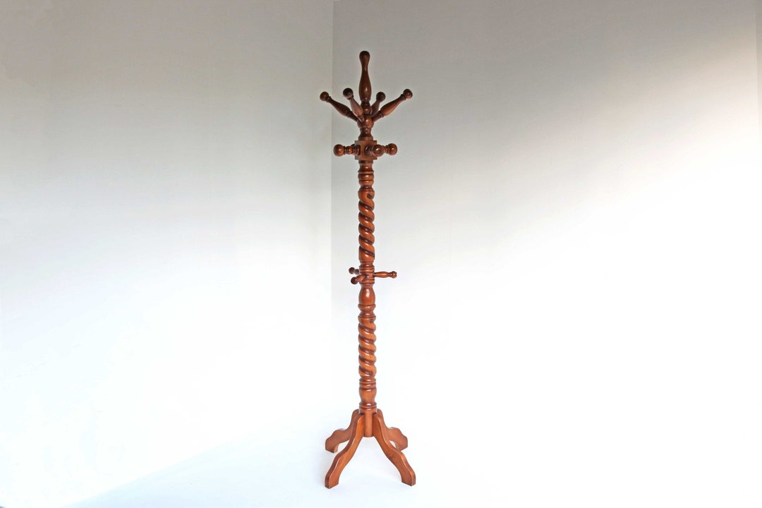Vintage Free Standing Coat Rack Turned Wood Barley Twist Traditional ...