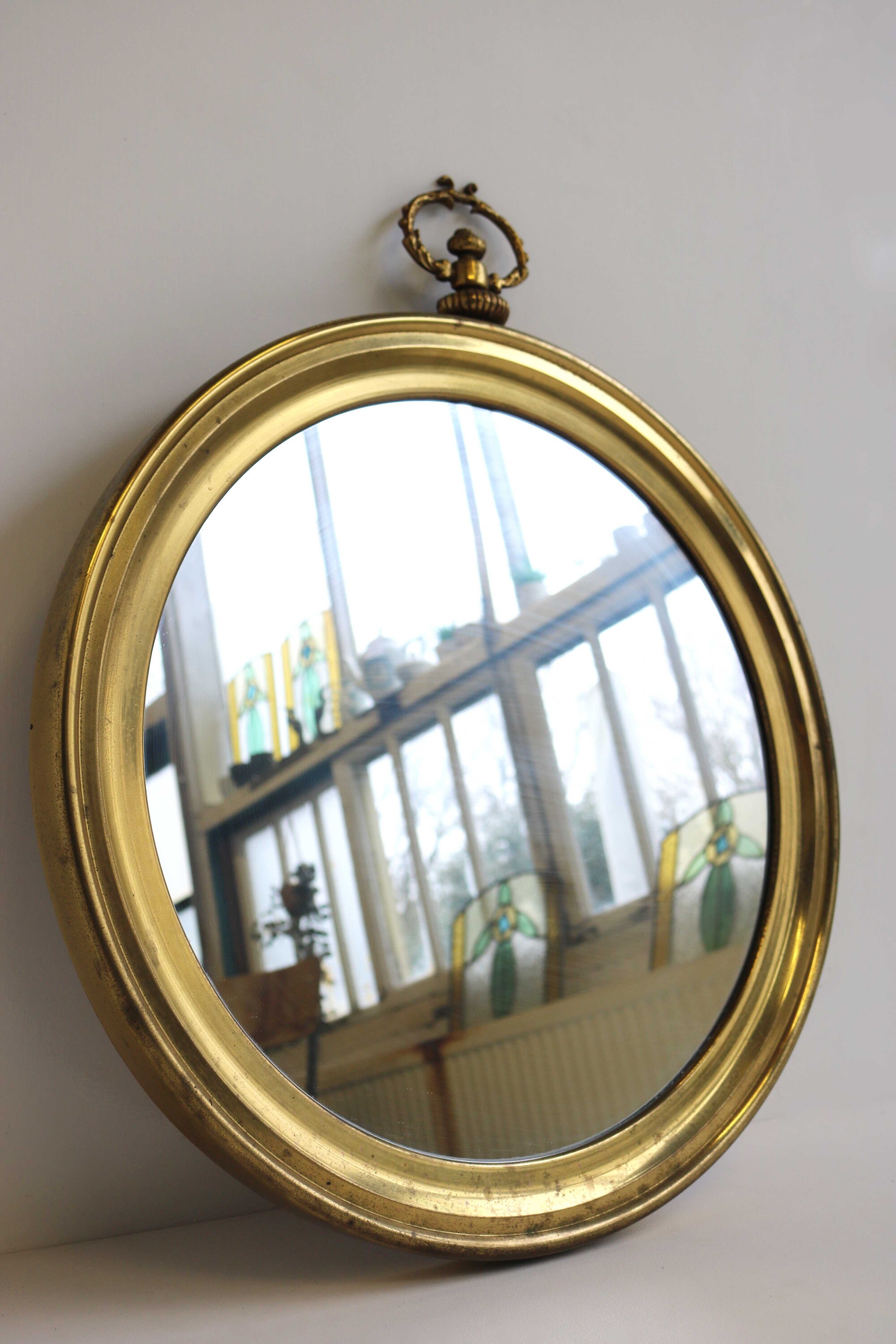 Vintage French Brass Pocket Watch Wall Mirror Golden Round - Etsy