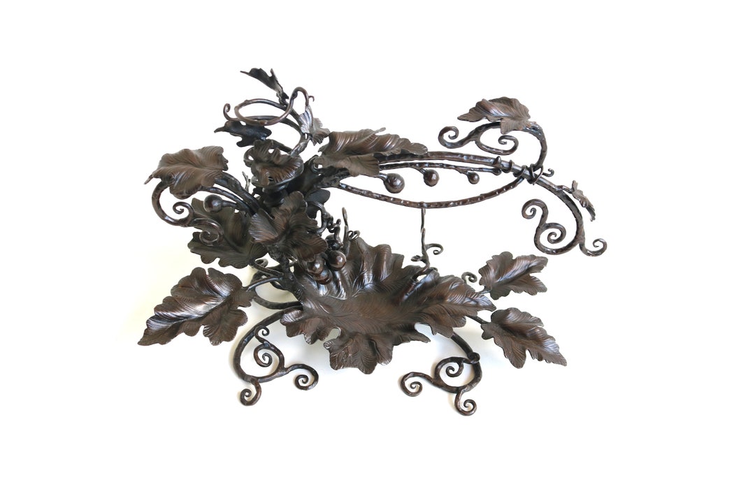 Antique Wine Theme Desk Top Pen Ink Stand Wrought Iron Bunch of Grapes ...