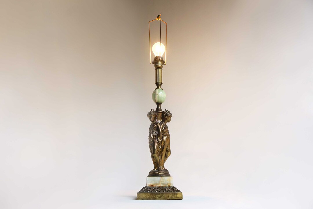 The Three Graces Table Lamp: Vintage 1970s Deknudt Belgium Brass Onyx ...