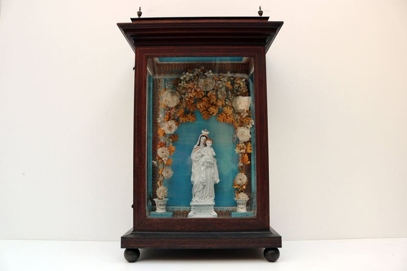 19th Century Display Cabinet Shrine Virgin Mary in Porcelain - Etsy