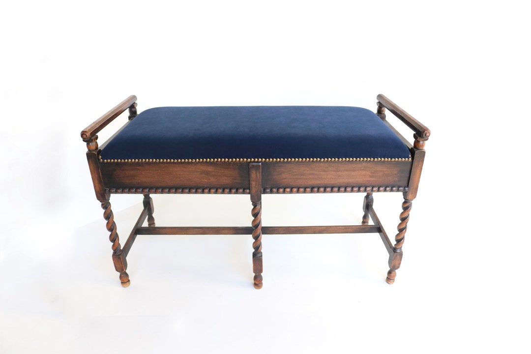 Antique Upholstered Entryway Shoe Bench Storage Bench End of Bed Bench Sewing Bench Barley Twist ...