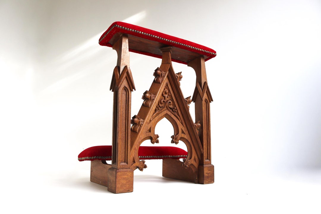 Antique Church Gothic Revival Prayer Bench Kneeler Stool Prie-dieu Red ...