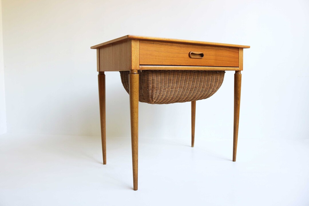 Vintage Sewing Box Teak and Ratan Basket Midcentury Knitting - Etsy