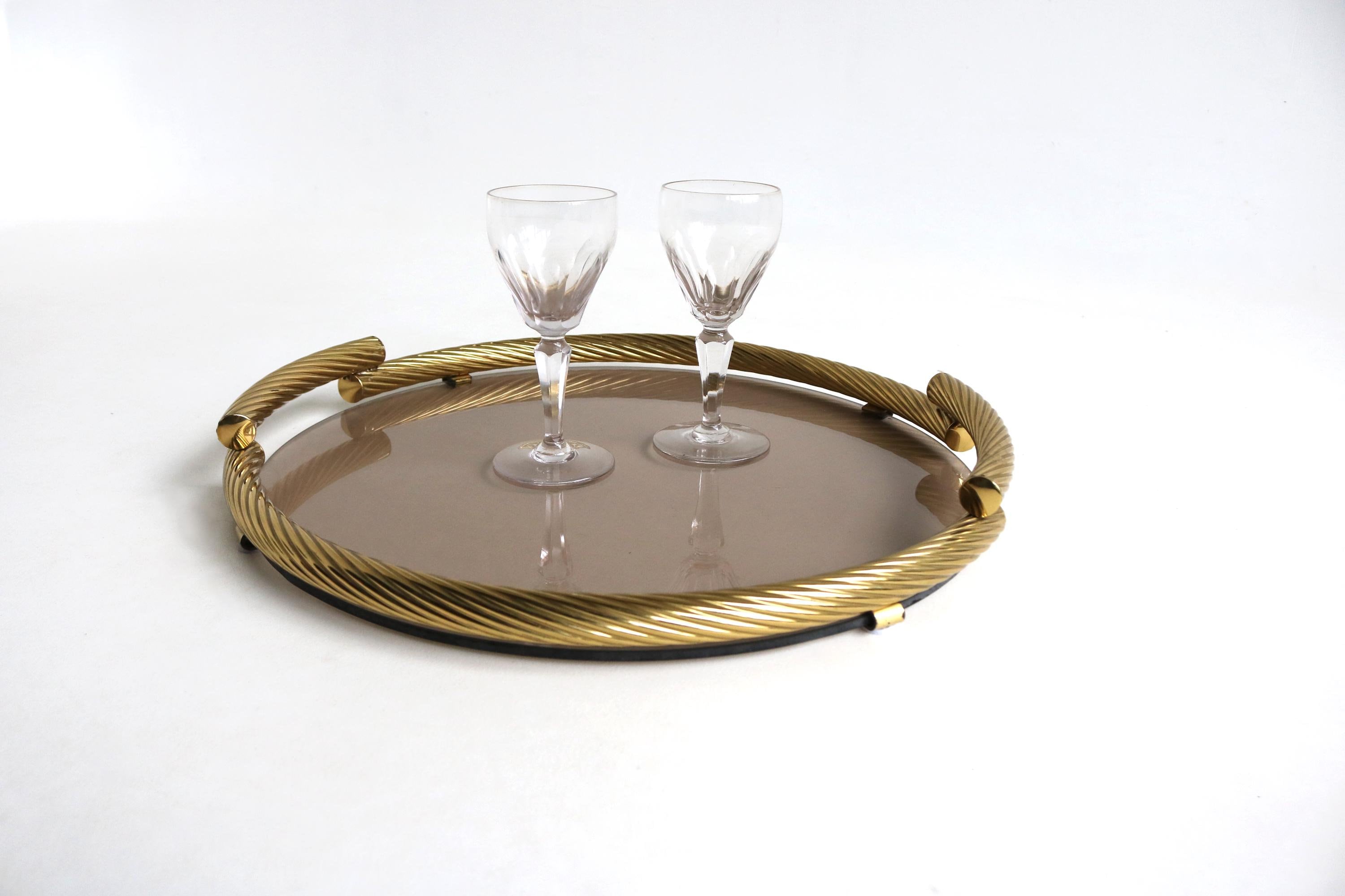 Dimart Milano 24-karat Gold-plated Brass Italian Round Tray With Smoked ...