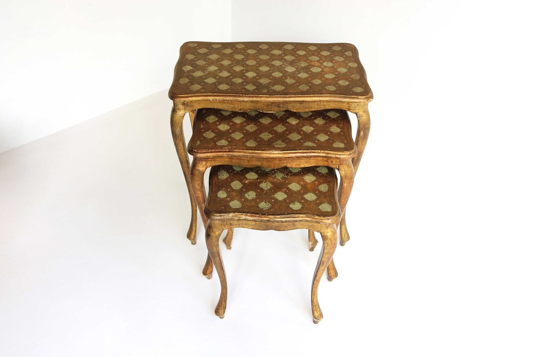 Set of Three Florentine Coffee Tables in Gilded Wood Italian Nesting ...