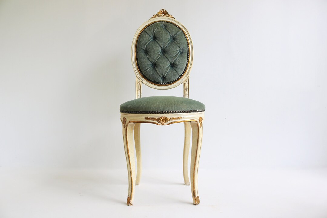 Vintage Italian Wood Carved Chair Quilted Blue Fabric Lovely Romantic ...