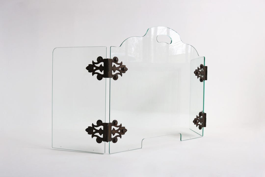 Mid-century Modern Glass Folding Triptych Fire Screen With Brass Hinges ...