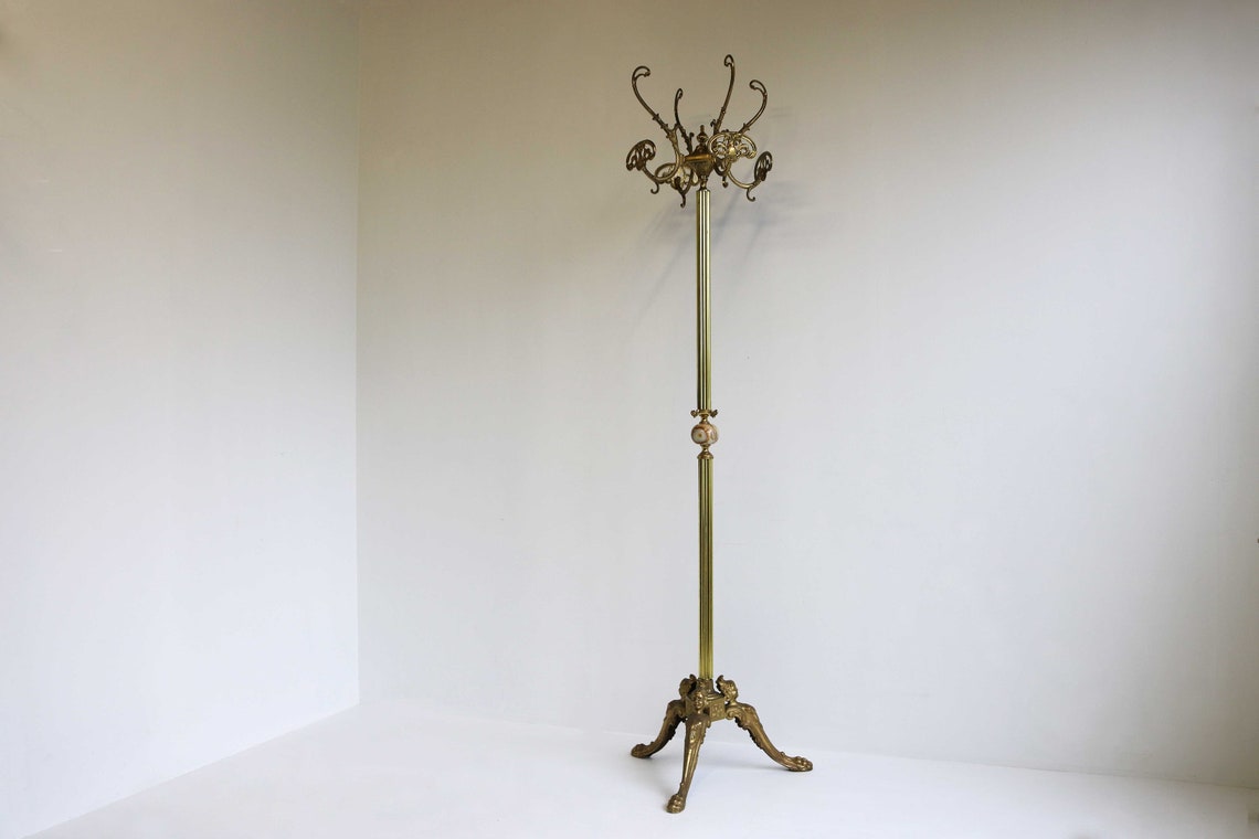 Ornate Brass Free Standing Coat Rack Centerpiece Round Marble - Etsy