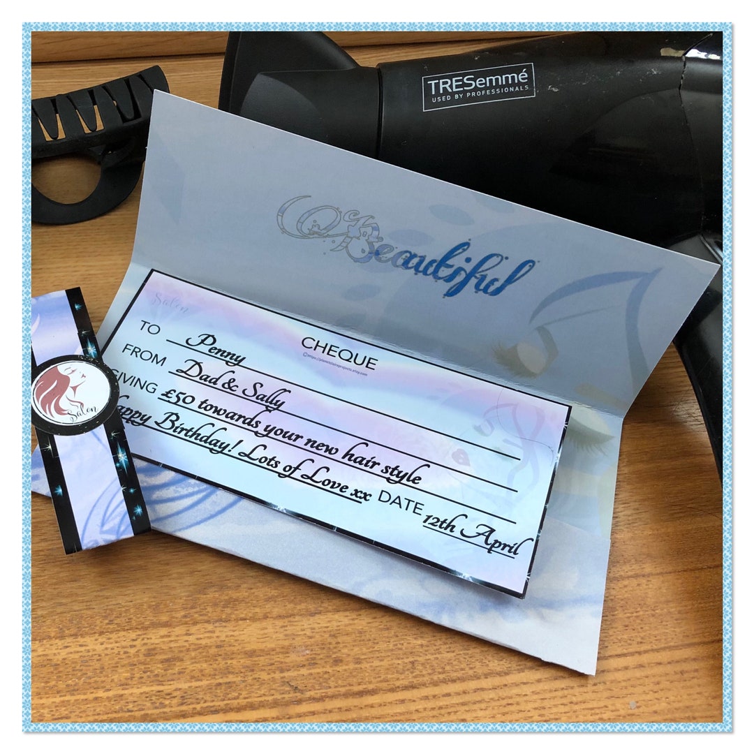 Salon Personalised Cheques/ Money Wallets, Gift for Her, Hair Cut Gift ...
