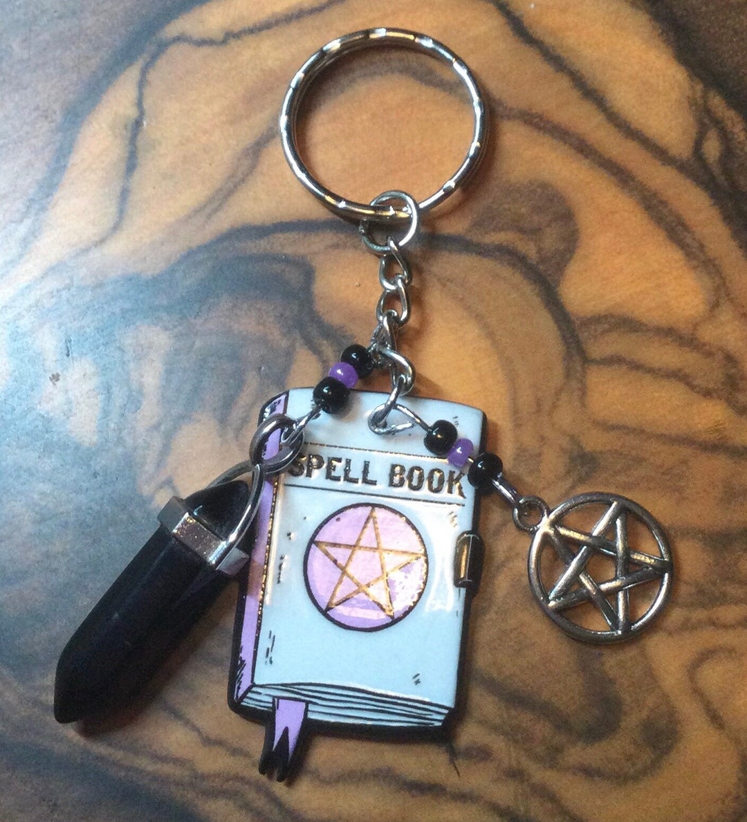 Onyx Spell Book Keychain: Wiccan Protection Car Charm - Etsy