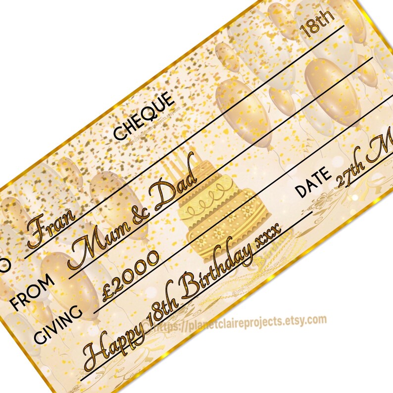 Personalised Luxury Special Birthday Cheque Money - Etsy