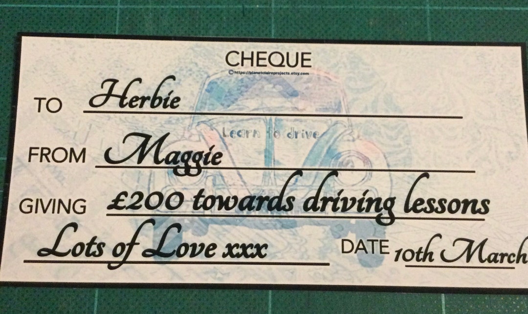 Digital Download Driving Lessons Personalised Cheque,driving Lessons ...