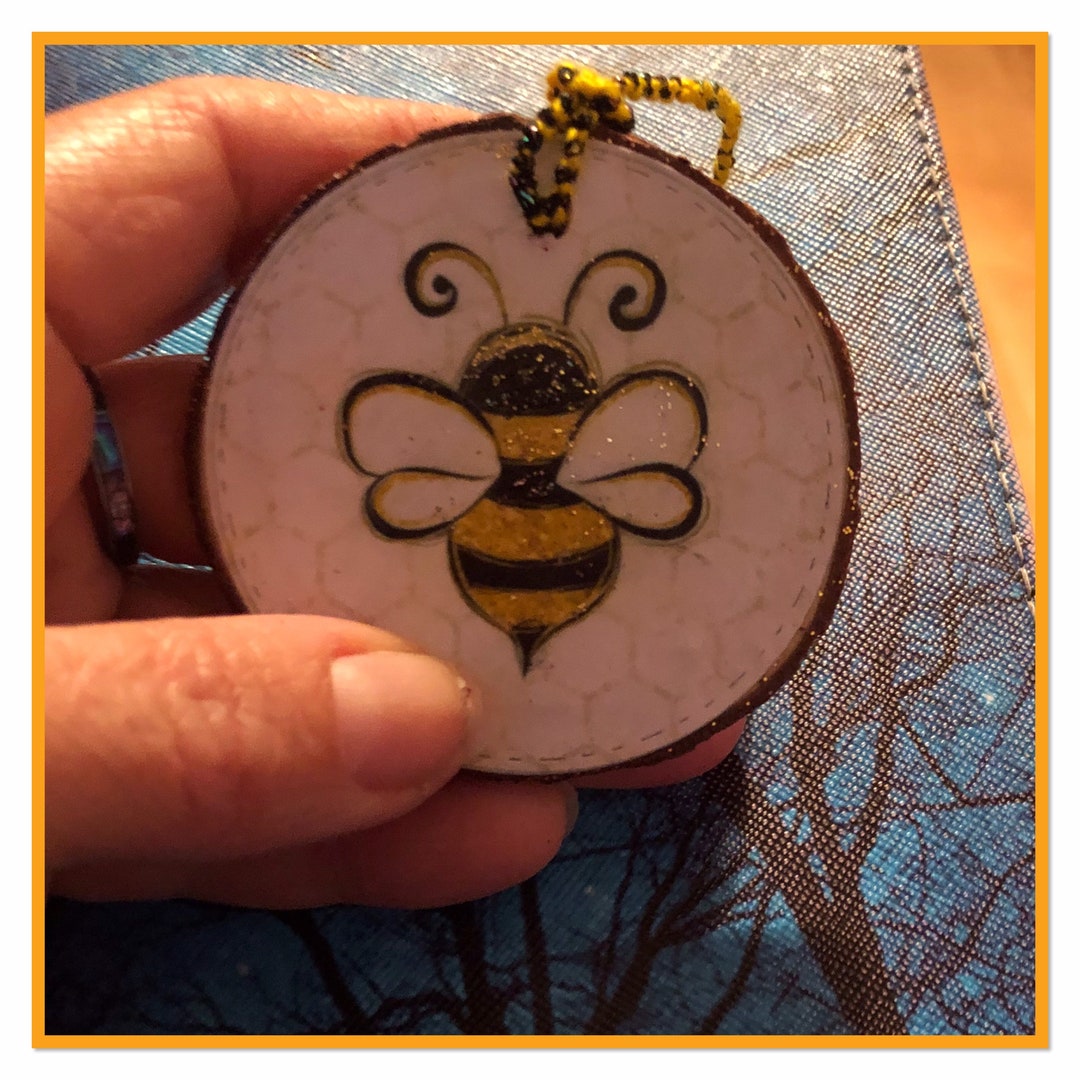 Sparkle Bee Wood Slice Ornament: Double-sided Decorative Hanger - Etsy