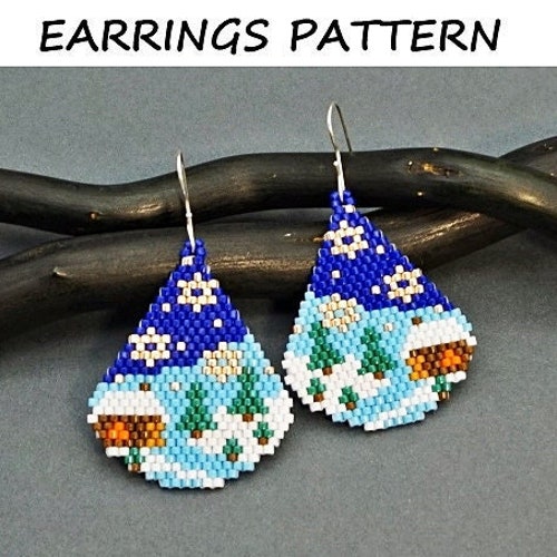 Merry Christmas Winter Landscape Beading Pattern Earrings - Etsy