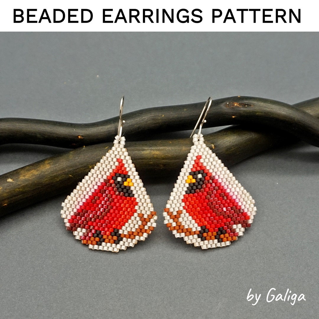 Red Cardinal Bird Pattern Bead Earrings DIY Beaded Jewelry Patterns ...