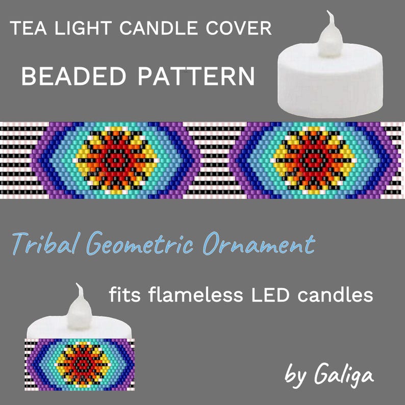 Beaded Candle Cover Pattern Tribal Geometric Ornament Peyote Beading ...