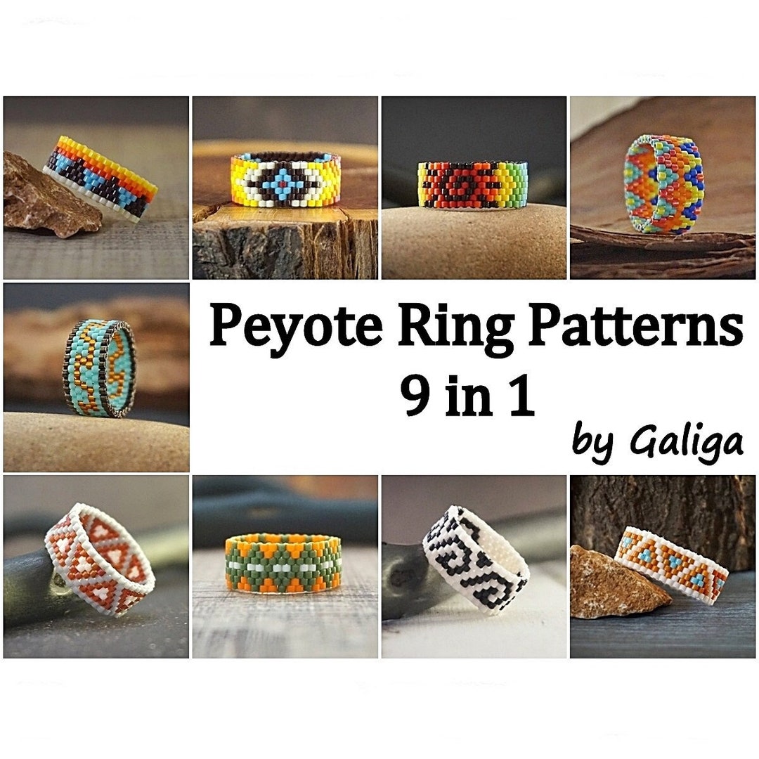 Peyote Rings Patterns Set Beading Pattern Beaded Rings Beadwork Ring ...