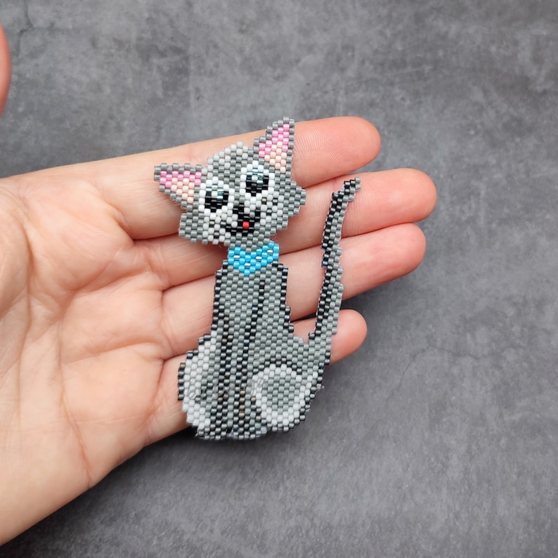 Pretty Slender Cat Beaded Pattern DIY Jewelry Design Seed Bead Delica ...