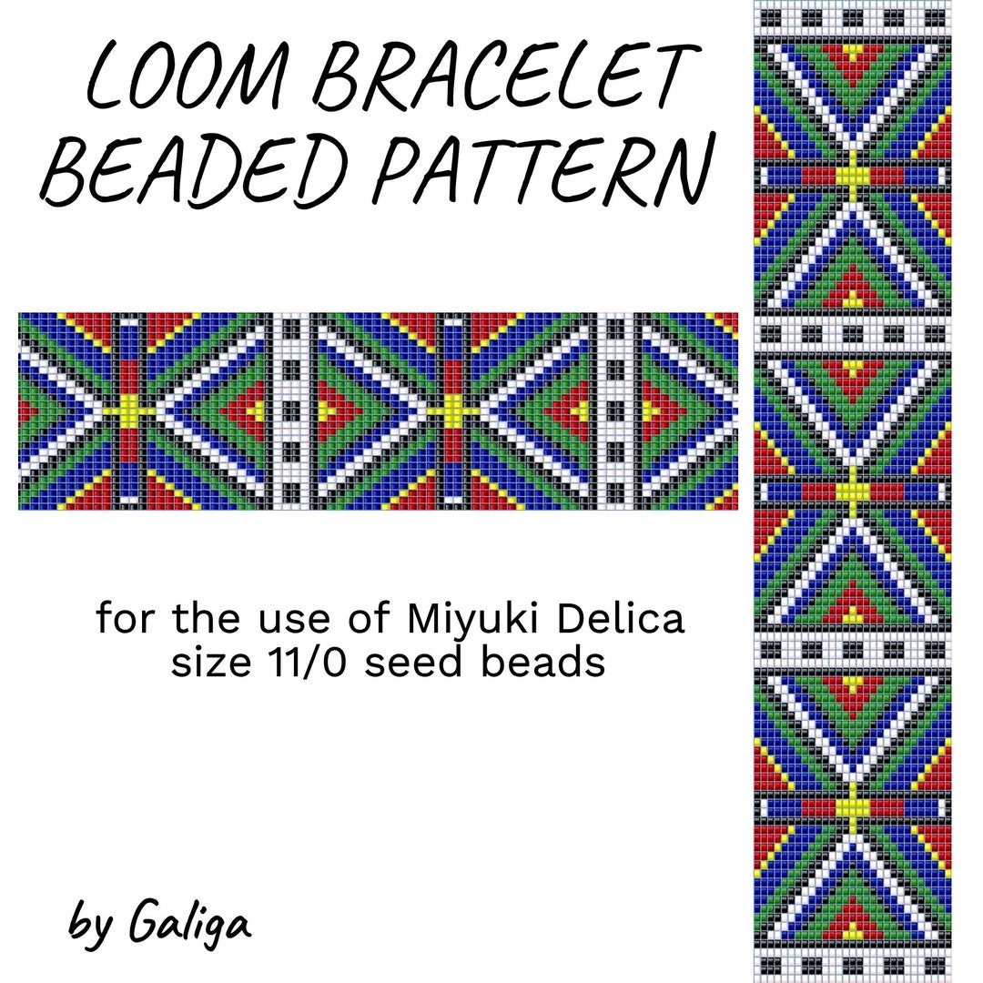 African Style Bracelet Pattern Loom Beading DIY Jewelry Making Schema ...