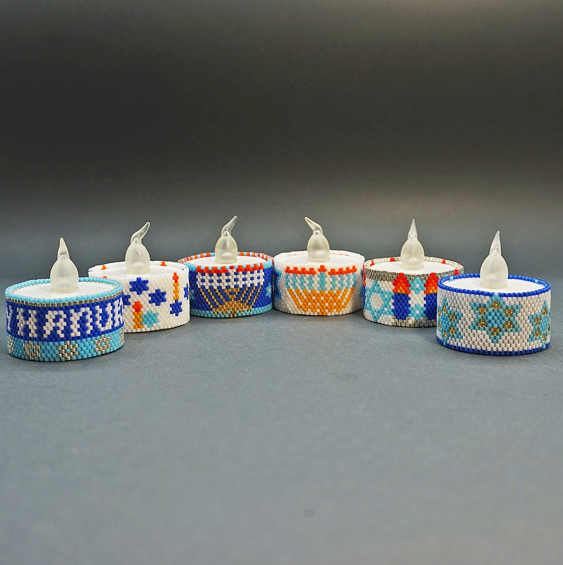 Hanukkah Candle Holder Patterns Beaded Tea Light Cover Designs DIY ...