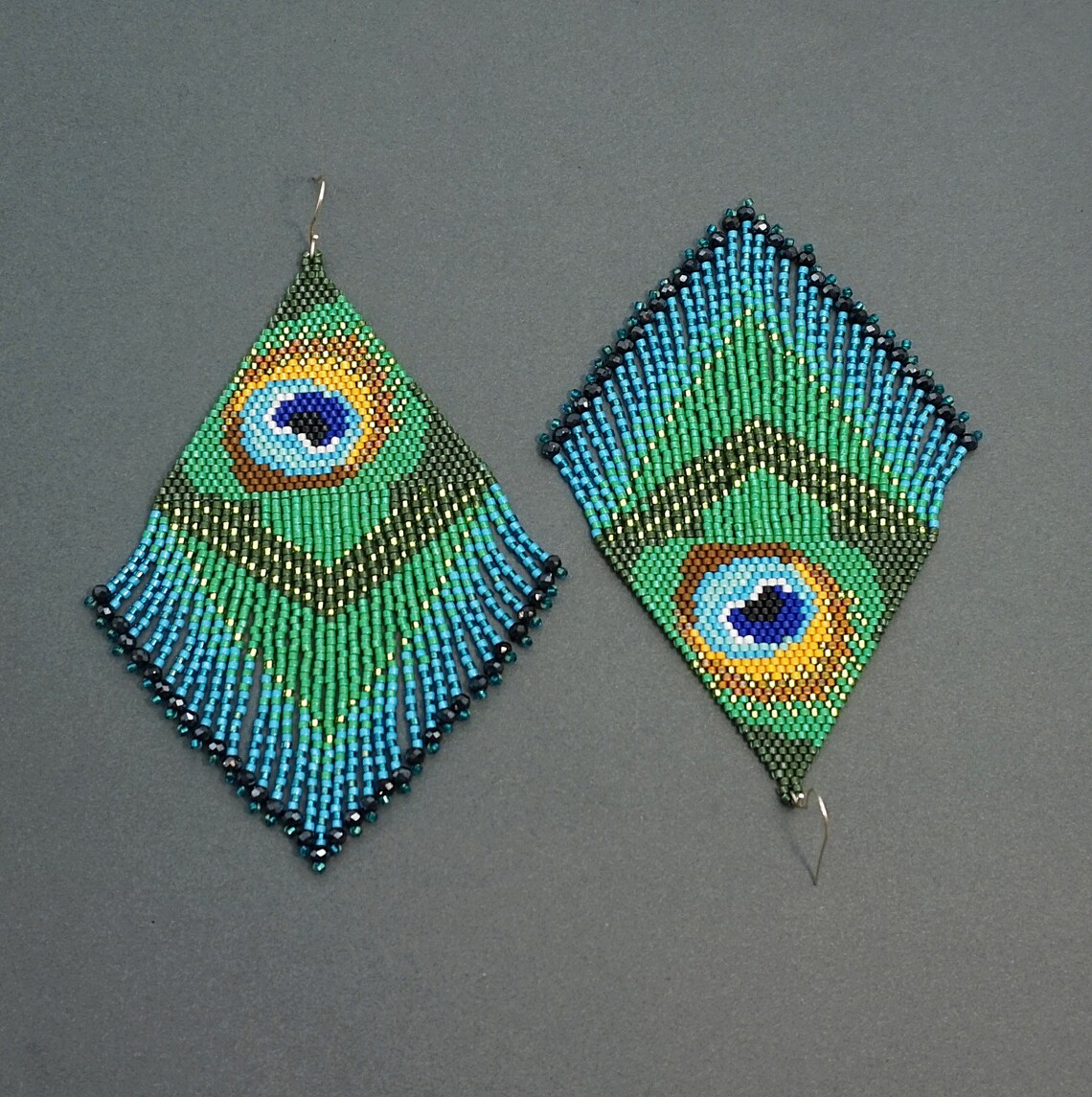 Peacock Beaded Earrings Pattern Brick Stitch Fringe Beading Pattern DIY ...