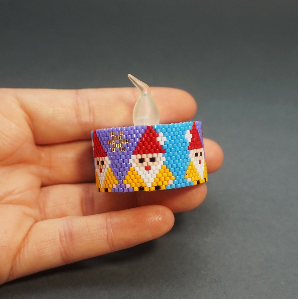 Tea Light Candle Cover Beaded Pattern Christmas Gnomes Seed Bead ...