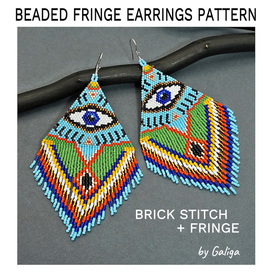 Beaded Earrings Pattern Evil Eye Beading Pattern Seed Bead Fringe ...