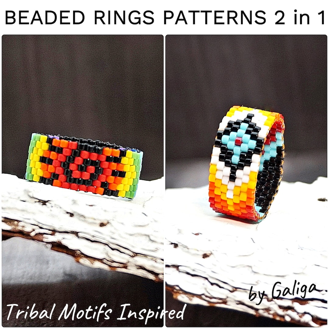 Seed Bead Ring Pattern Tribal Ethnic 2 in 1 Peyote Rings Patterns ...